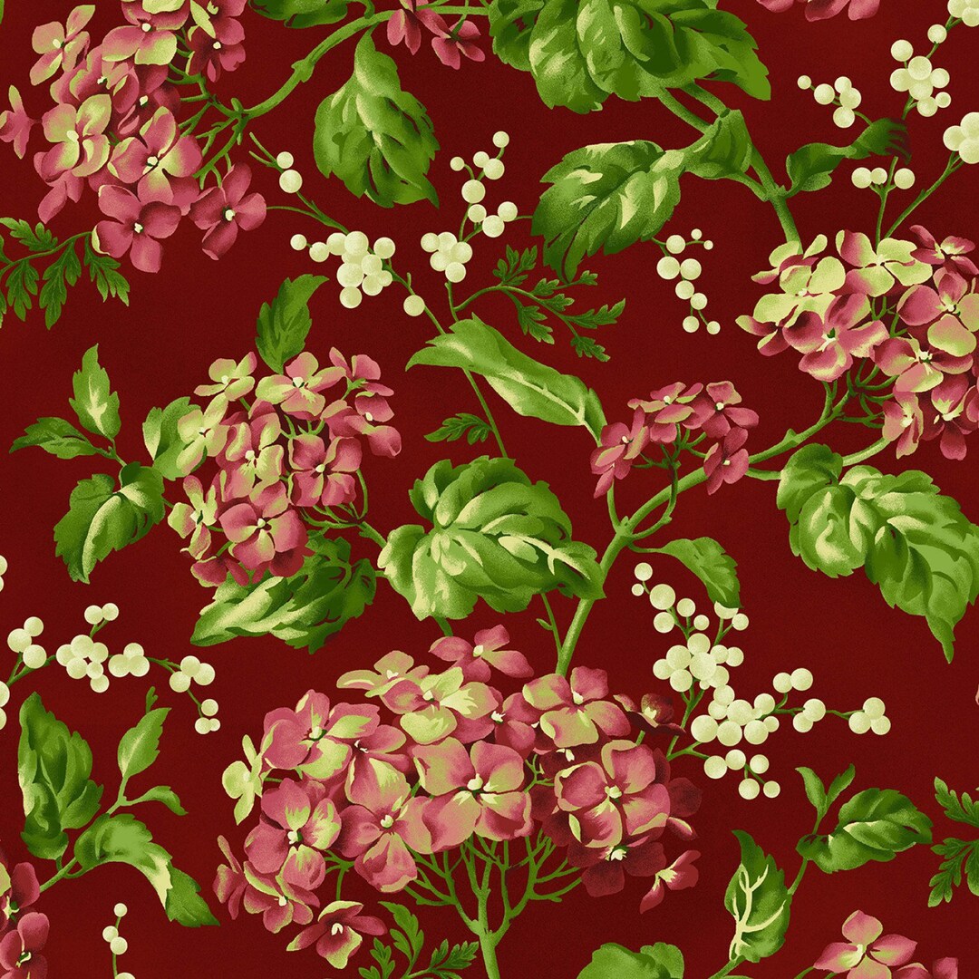Maywood Studios Lexington Red Hydrangea & Berries Fabric - 1 Yard - Etsy