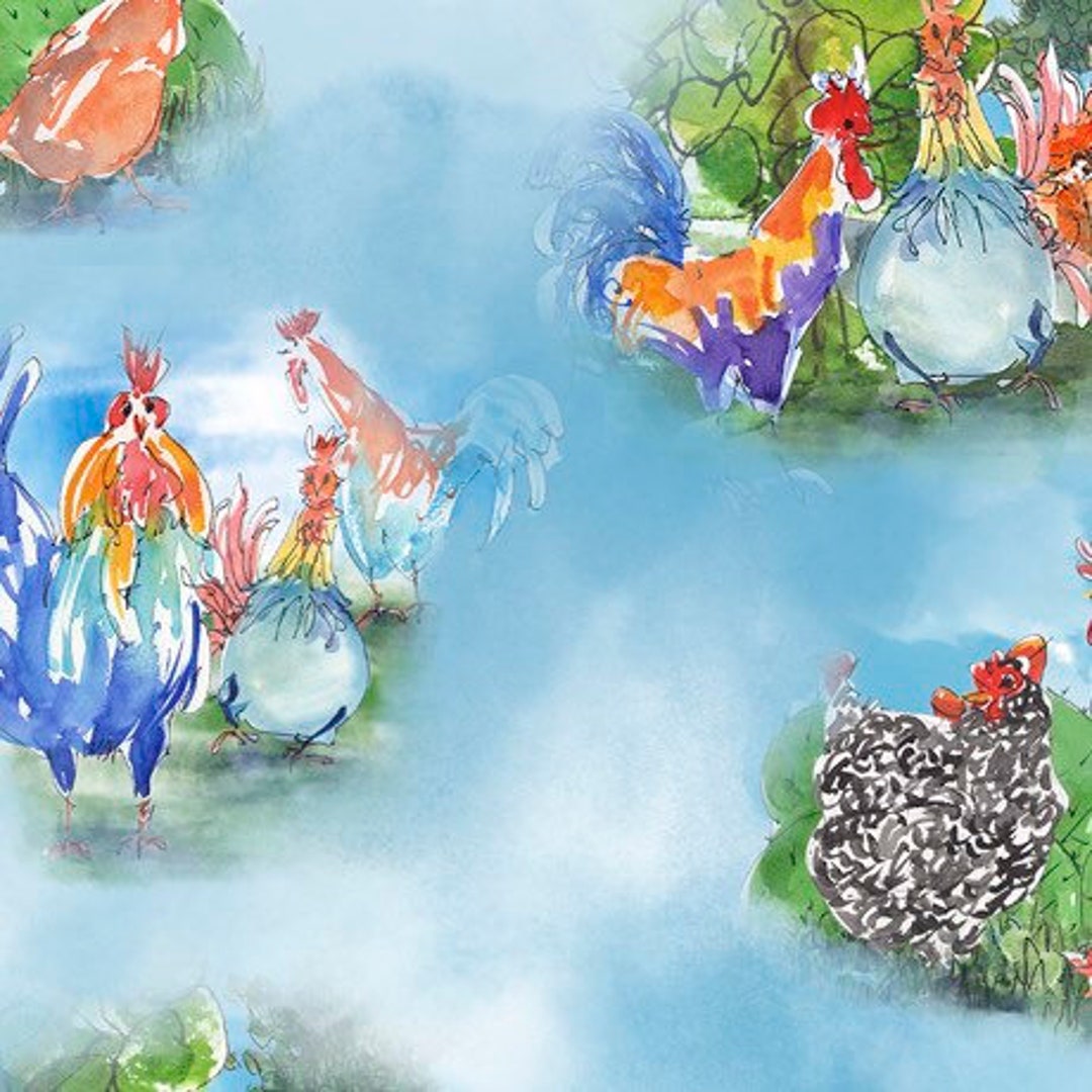 Quilting Treasures Colorful Roosters Blue Rooster Vignettes Fabric - 1 ...