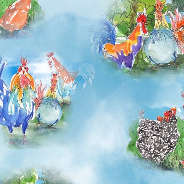 Blue Rooster Fabric - Etsy