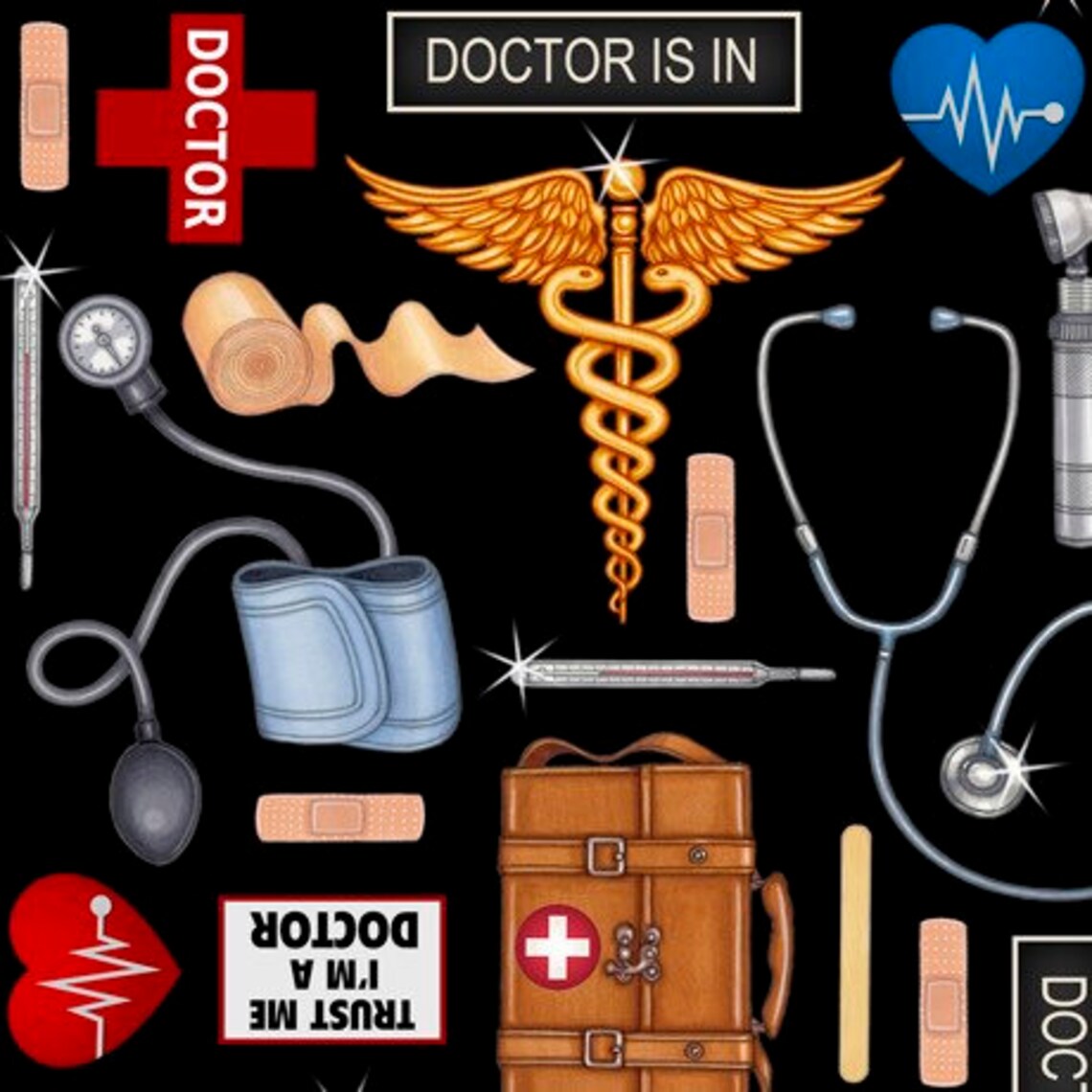 Quilting Treasures What the Dr. Ordered Doctor Toss Black | Etsy