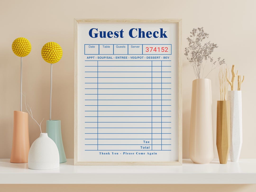 Blank Guest Check Art Print Trendy Wall Art Guest Check Print Digital ...