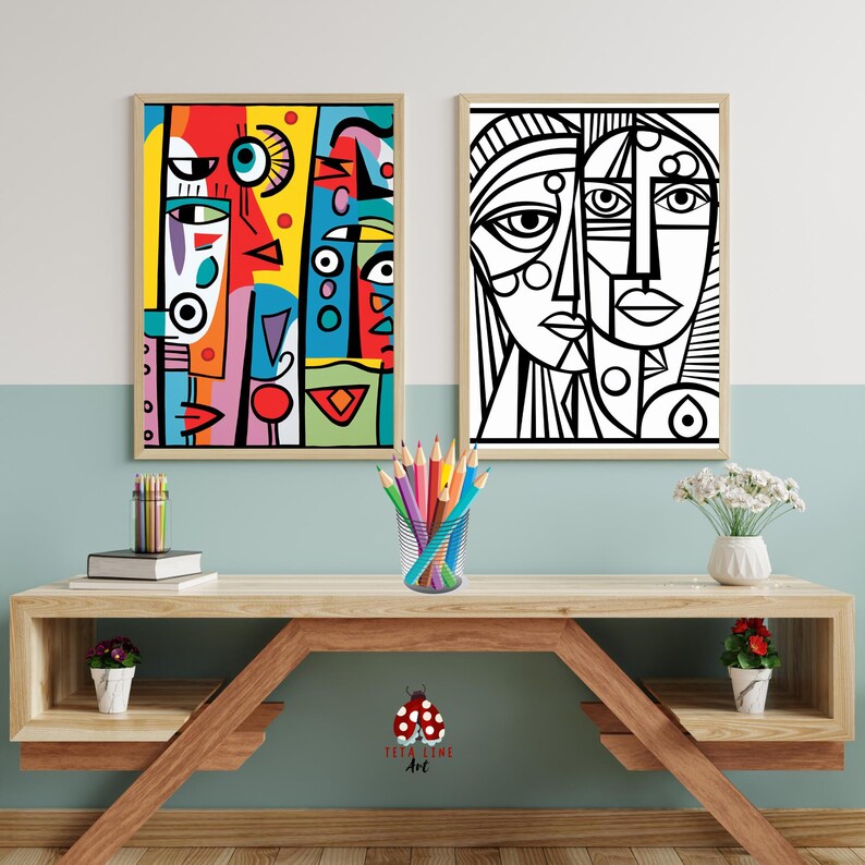 Picasso Style Faces Coloring Pages: Abstract Cubist Art (PDF & PNG) - Etsy