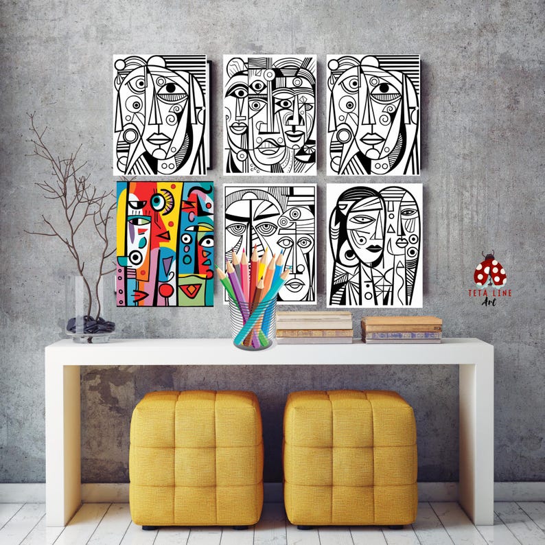 Picasso Style Faces Coloring Pages: Abstract Cubist Art (PDF & PNG) - Etsy