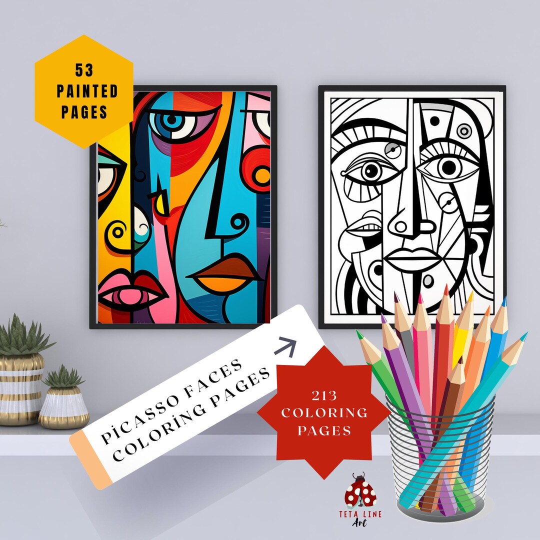 Picasso Style Faces Coloring Pages – Abstract Adult Coloring Sheets ...