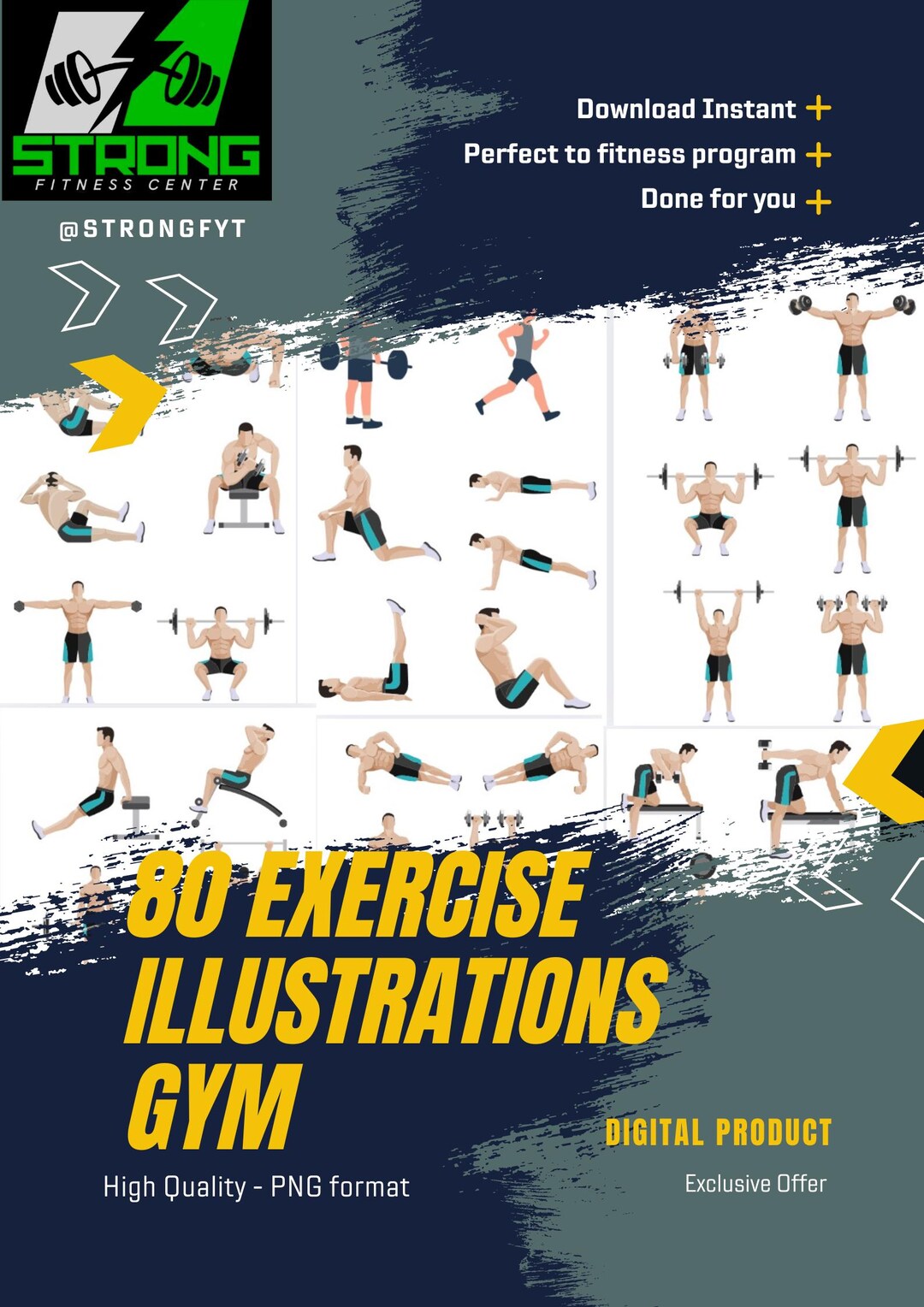 Trainer PNG Bundle | Male Fitness 80 Exercises for Workout Plans | Gym ...