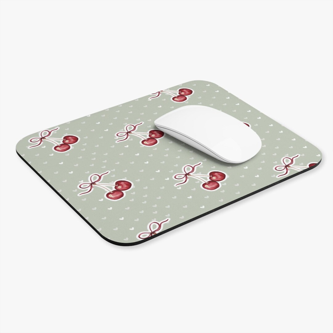 Cherry Bow Mouse Pad | Cute Coquette Desk Accessory | Sage Green Kawaii ...