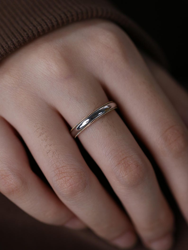 Womens Spinner Beaded Edge Ring, 14K Two Tone Gold Stacked Band ...