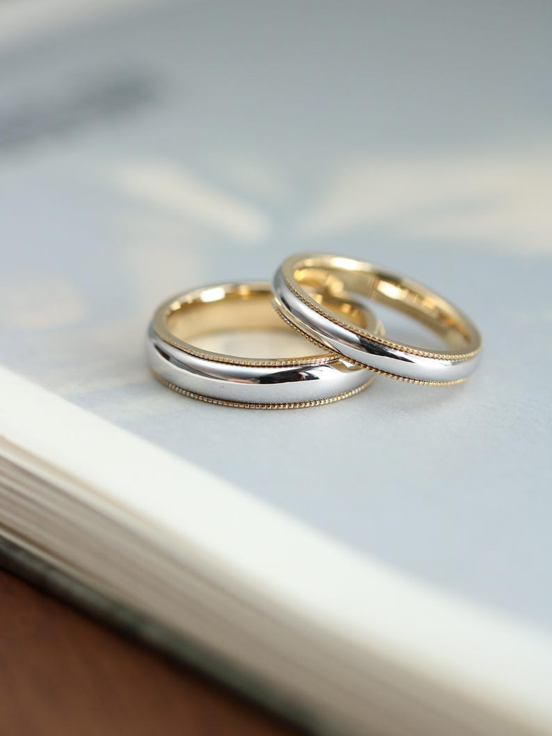 Womens Spinner Beaded Edge Ring, 14K Two Tone Gold Stacked Band ...