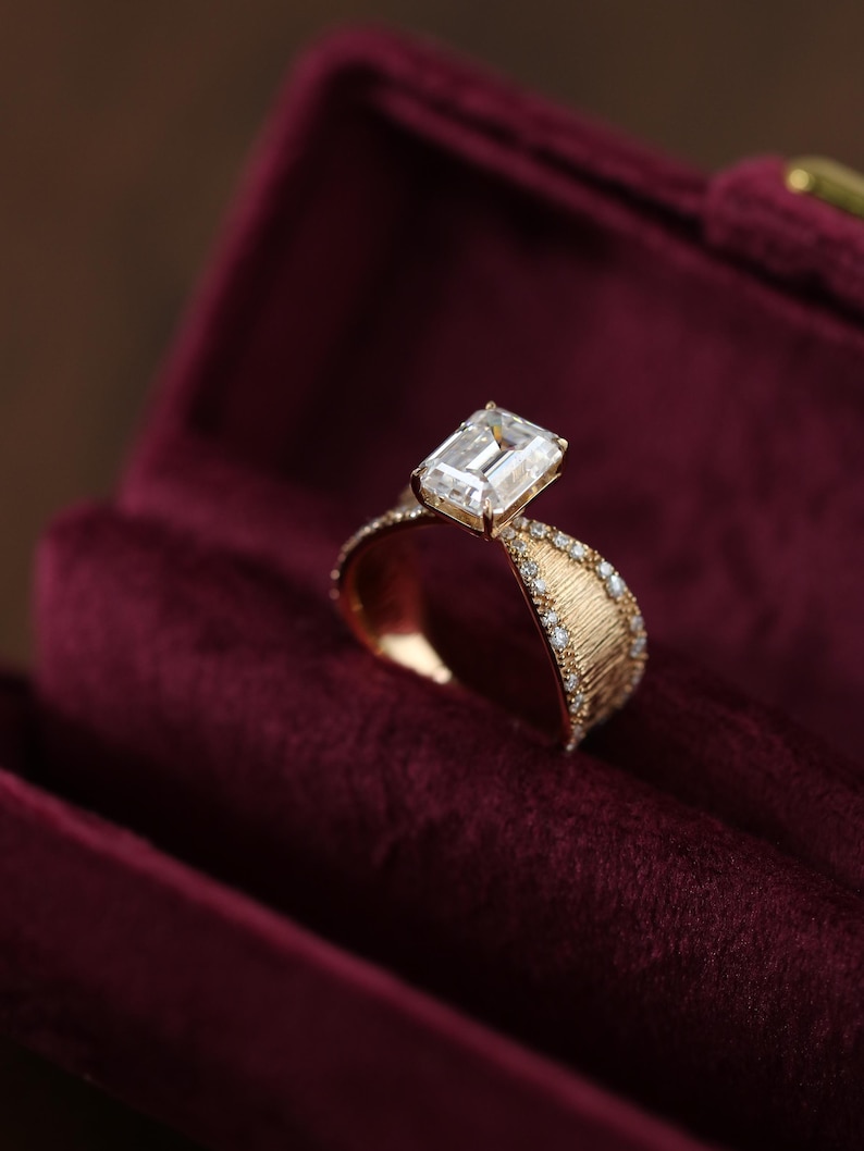 Vintage 3CT Rectangle Brushed Wide Band Solitaire Engagement Ring ...