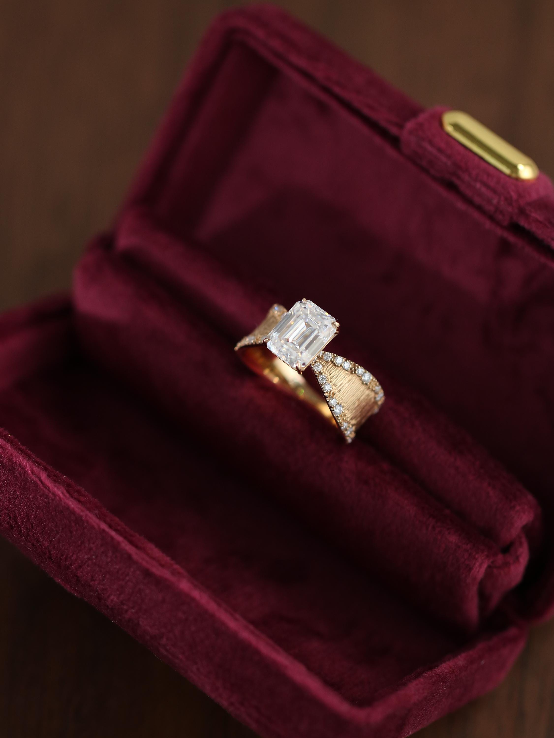 Vintage 3CT Rectangle Brushed Wide Band Solitaire Engagement Ring ...