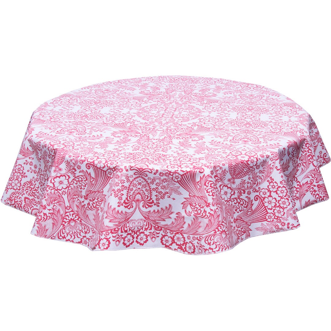 Round Toile Pink Oilcloth Tablecloth - Etsy