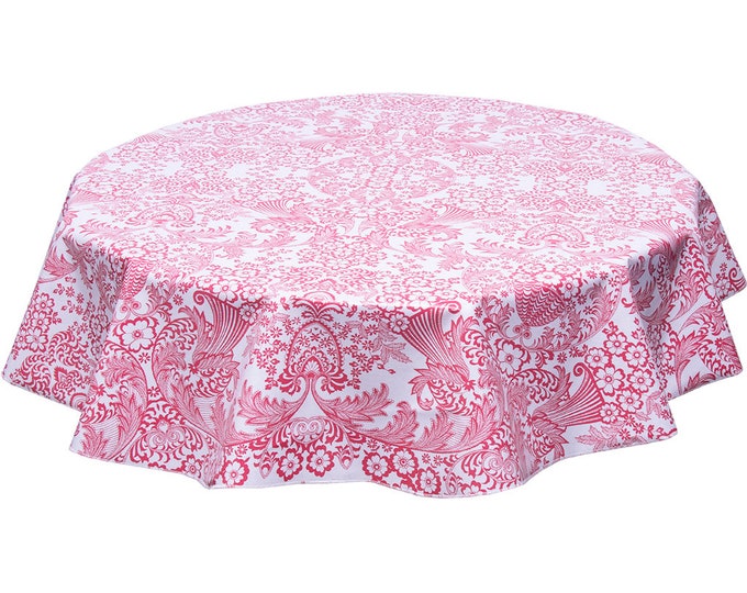 Round Toile Pink Oilcloth Tablecloth - Etsy