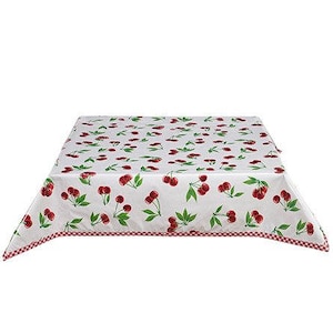 Freckled Sage Cherries on White With Red Gingham Oilcloth Tablecloth - Etsy