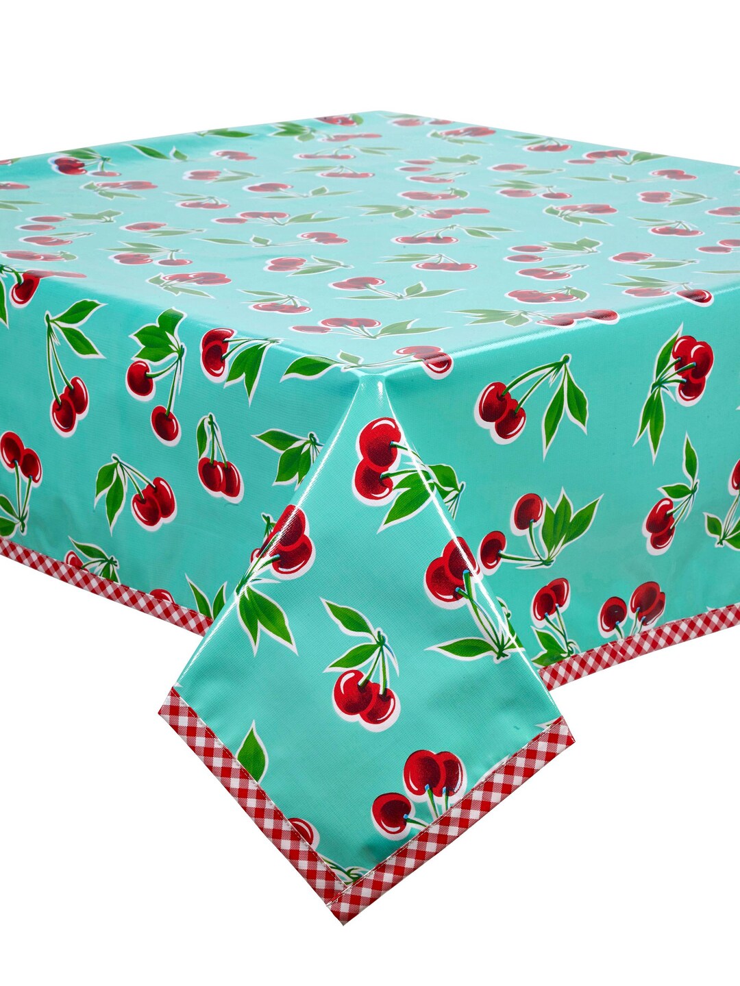 48x48 Oilcloth Tablecloth or Splat Mat Cherry Aqua - Etsy