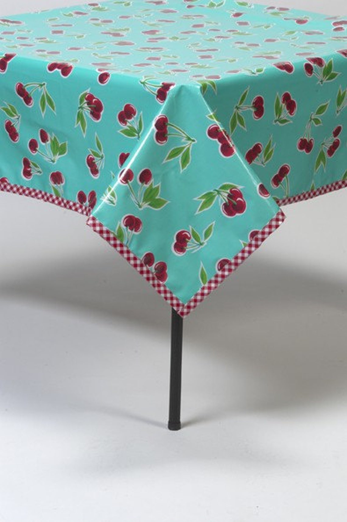 48x48 Oilcloth Tablecloth or Splat Mat Cherry Aqua - Etsy