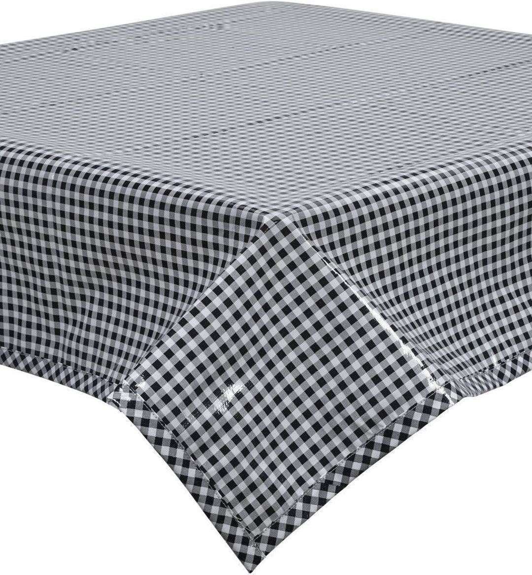 Square Oilcloth Tablecloth Black Gingham With Black Gingham Trim - Etsy