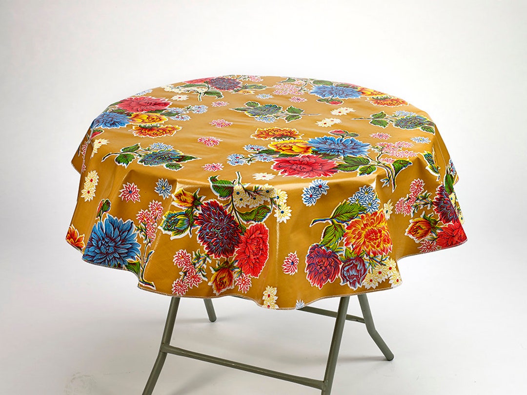 Large Round Oilcloth Tablecloth Mum Tan - Etsy