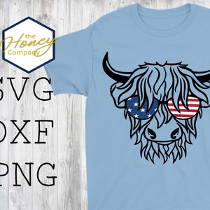 Highland Cow SVG PNG DXF Fourth of July Independence Day Summer Glasses ...