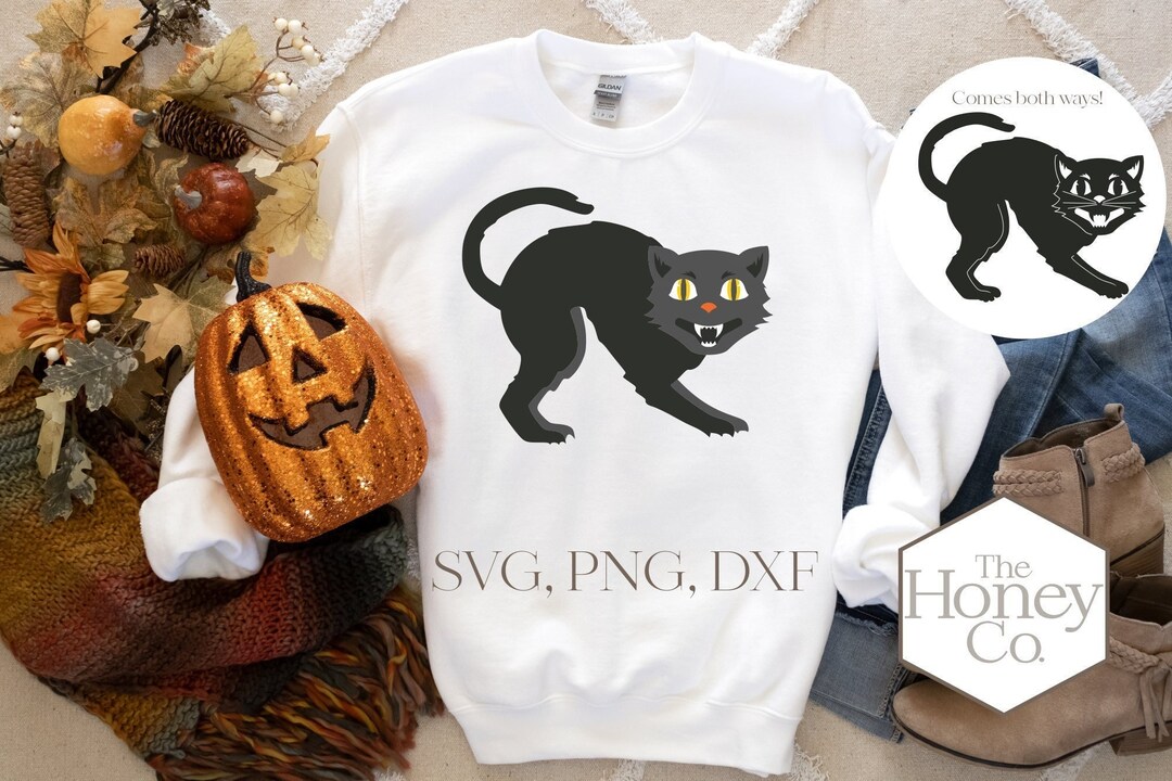 Vintage Halloween Cat SVG PNG DXF Sublimation Spooky Instant - Etsy