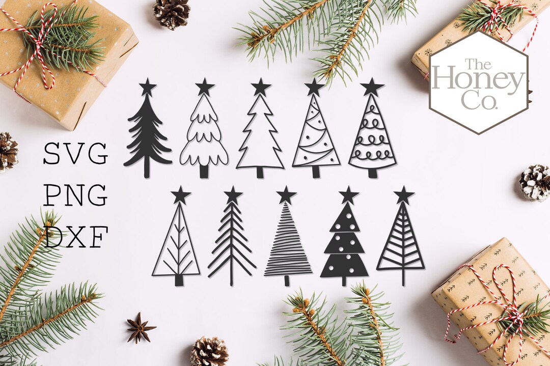 Hand Drawn Christmas Trees SVG PNG DXF Doodle Laser Cutting Instant ...
