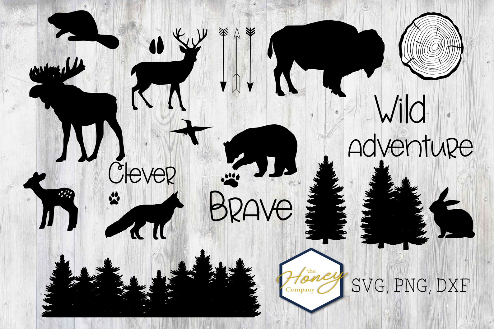 Woodland Animal Bundle SVG PNG DXF Moose Buffalo Deer Bunny - Etsy