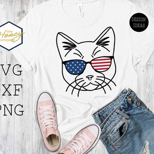 Cat SVG PNG DXF Fourth of July Independence Day Summer Glasses Funny ...