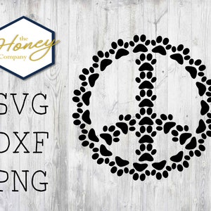 Paw Print Peace Sign SVG PNG DXF Instant Download Silhouette Cricut Cut ...