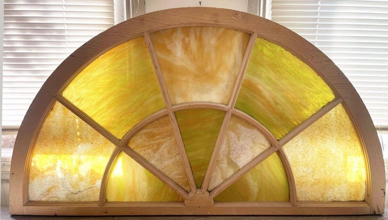 Antique Stained Lead Glass Arched Window Architectural Salvage Transom ...