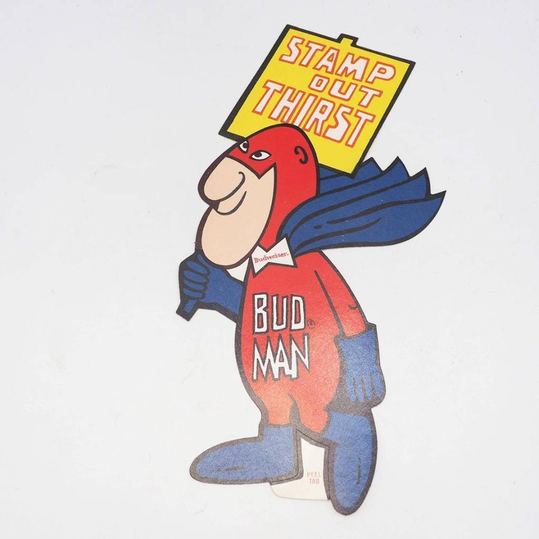 BUD MAN Budweiser Stamp Out Thirst Sign Sticker Decal Cape 1970's - Etsy