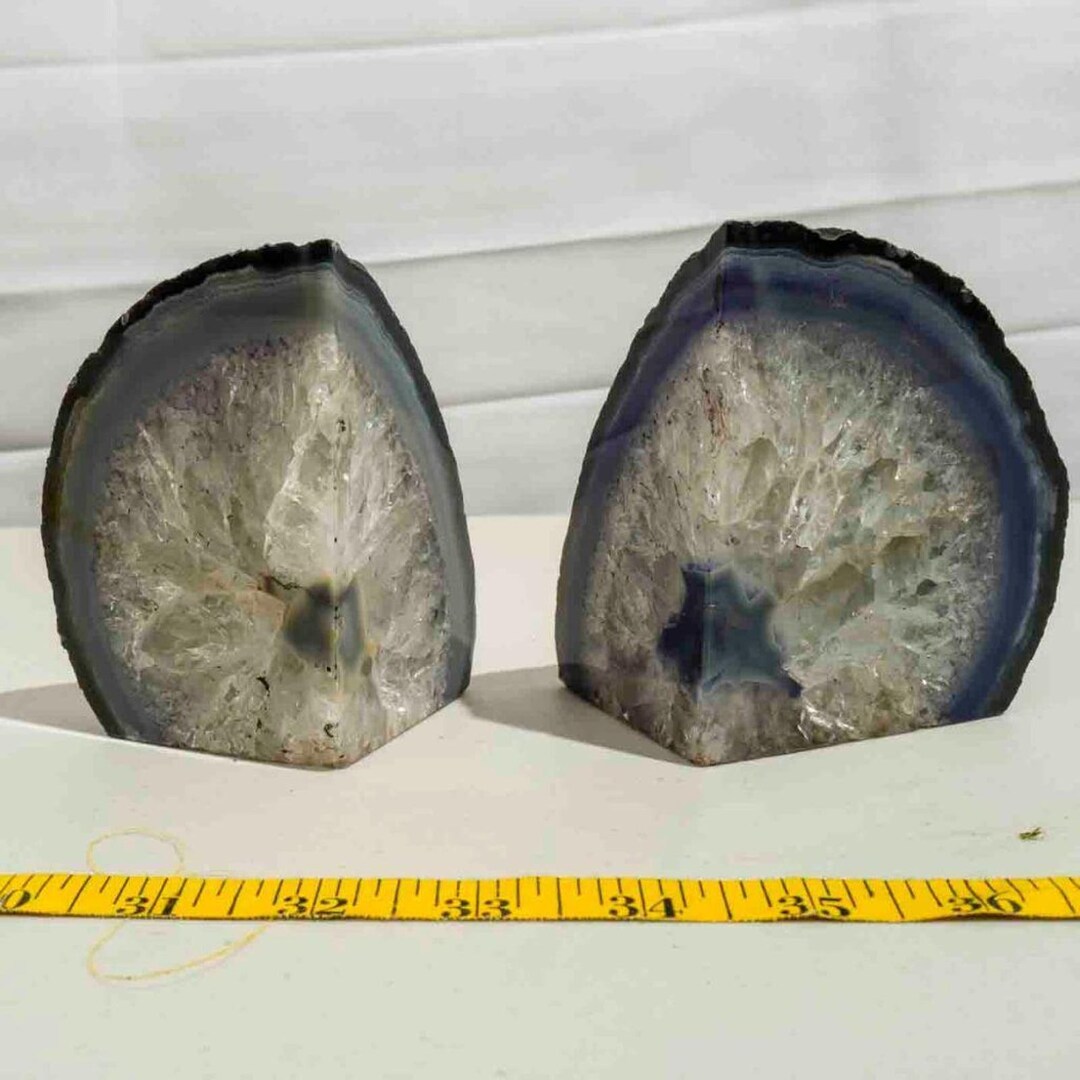 Stone Agate Bookends Geode Blue Purple Crystal Polished Quartz - Etsy