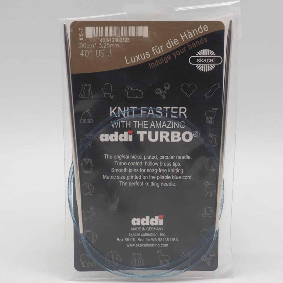 Addi Knitting Needle Circular Turbo Brass Tip Blue Cord 40" US 3 - Etsy