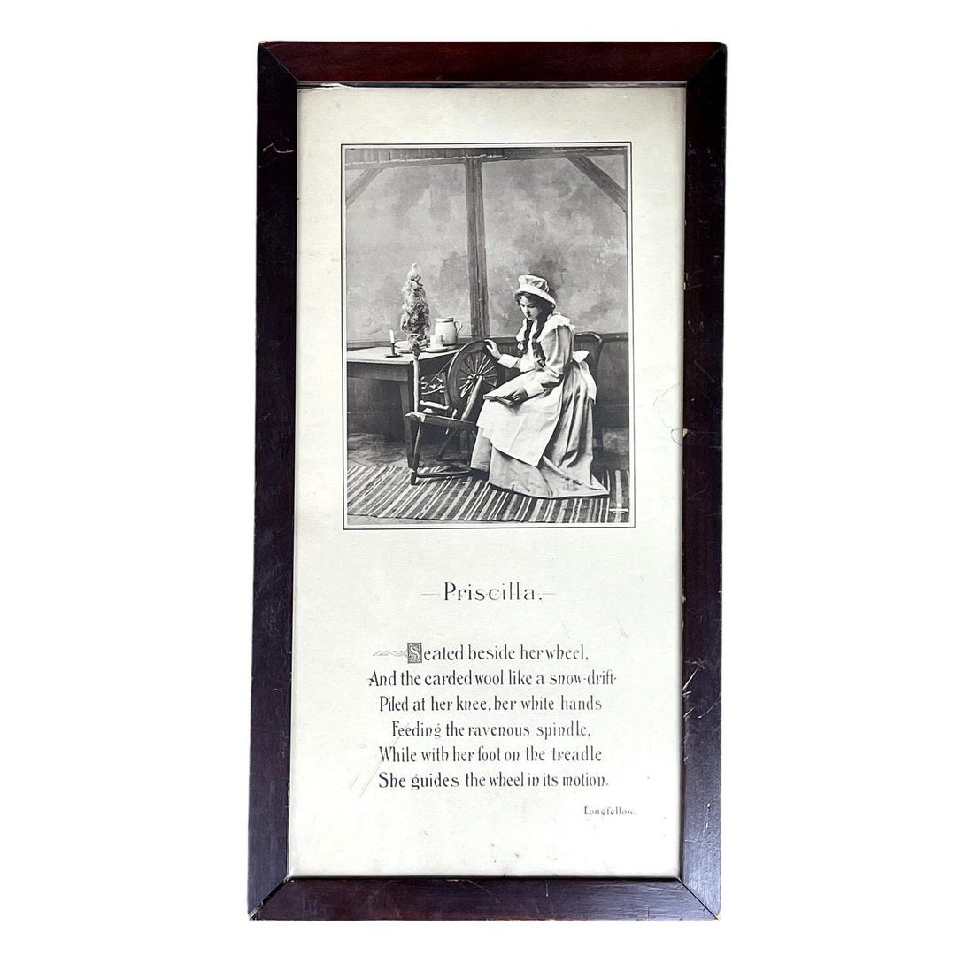 Antique Ullman Priscilla at Spinning Wheel Print Longfellow Poem - Etsy