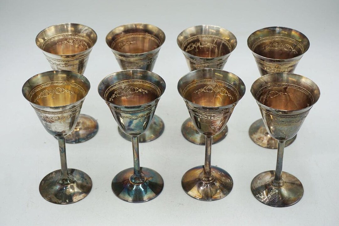 Homan Plate Nickel Silver Wines Glasses WM Mounts Louisiana Set of 8 - Etsy