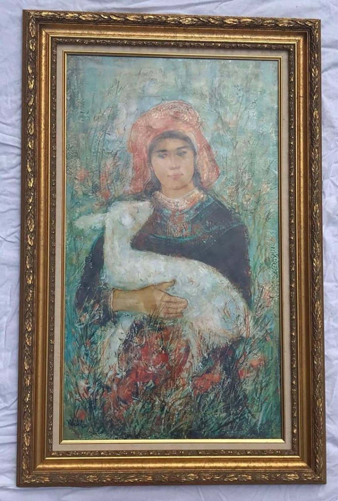Edna Hibel Lamb of Knossos Lithograph Vintage Gilded Frame - Etsy
