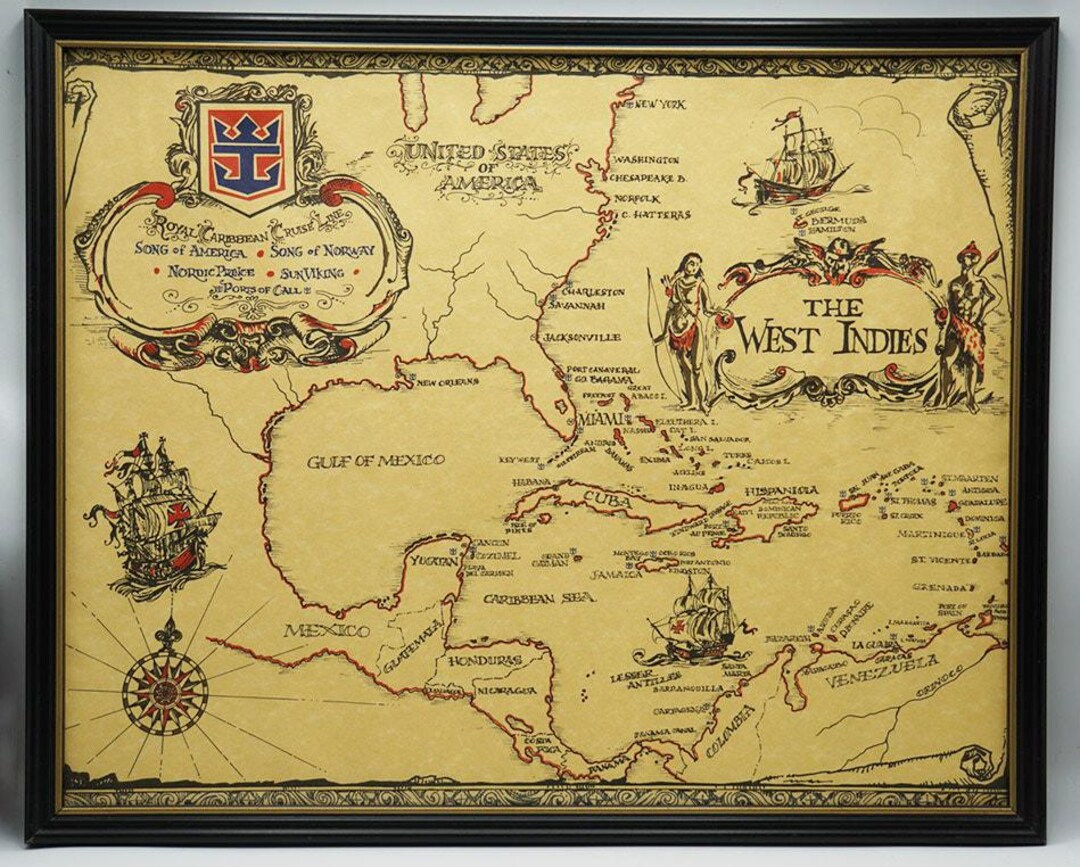Map of Royal Caribbean Cruise Line Routes in West Indies Framed - Etsy