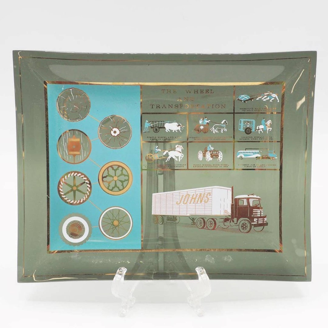 The Wheel and Transportation Glass Ashtray Trinket Tray Truck Driving ...