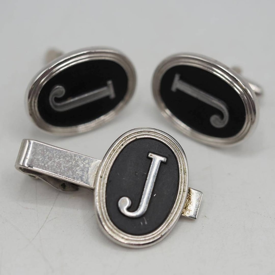 Swank Mens Cufflink Tie Pin Set Monogrammed j - Etsy
