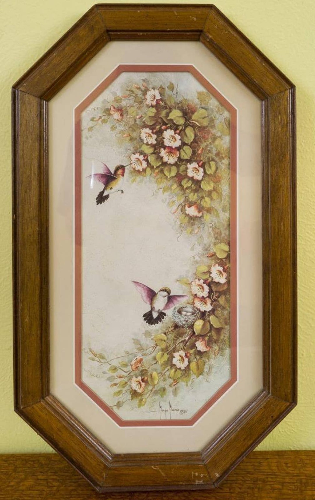Vintage Home Interior Margie Morrow Humming Bird Print in Oak Wood Frame Hk - Etsy
