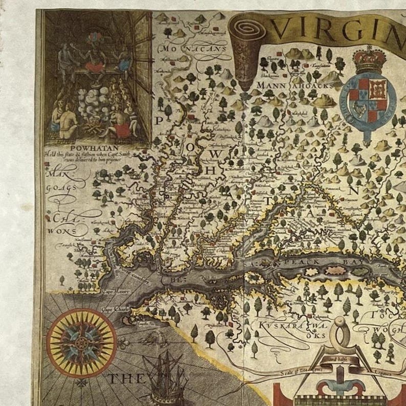 John Smith’s Map of Virginia 1612 Reproduction Parchment Paper ...