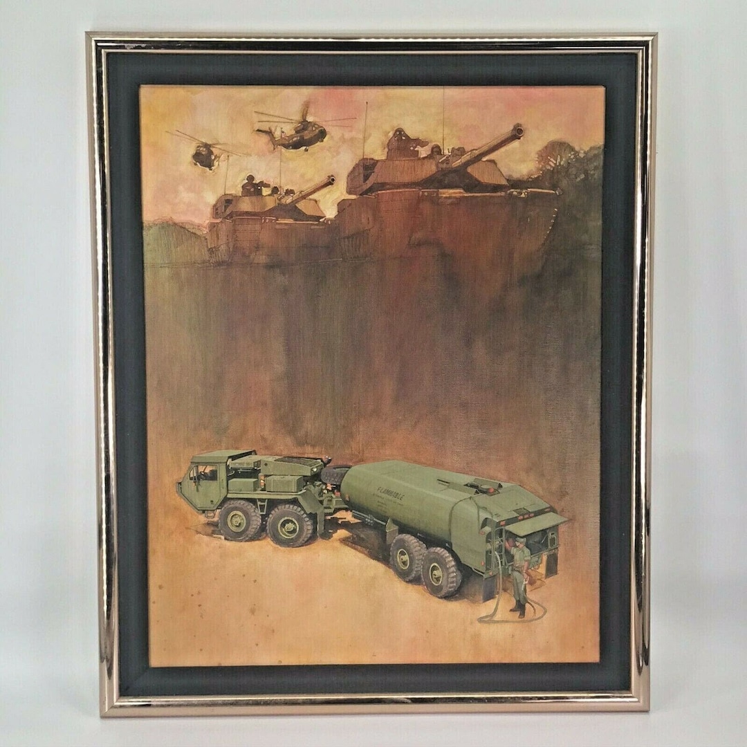 Large Original Oil Painting Oshkosh Military Truck US Marines USMC ...