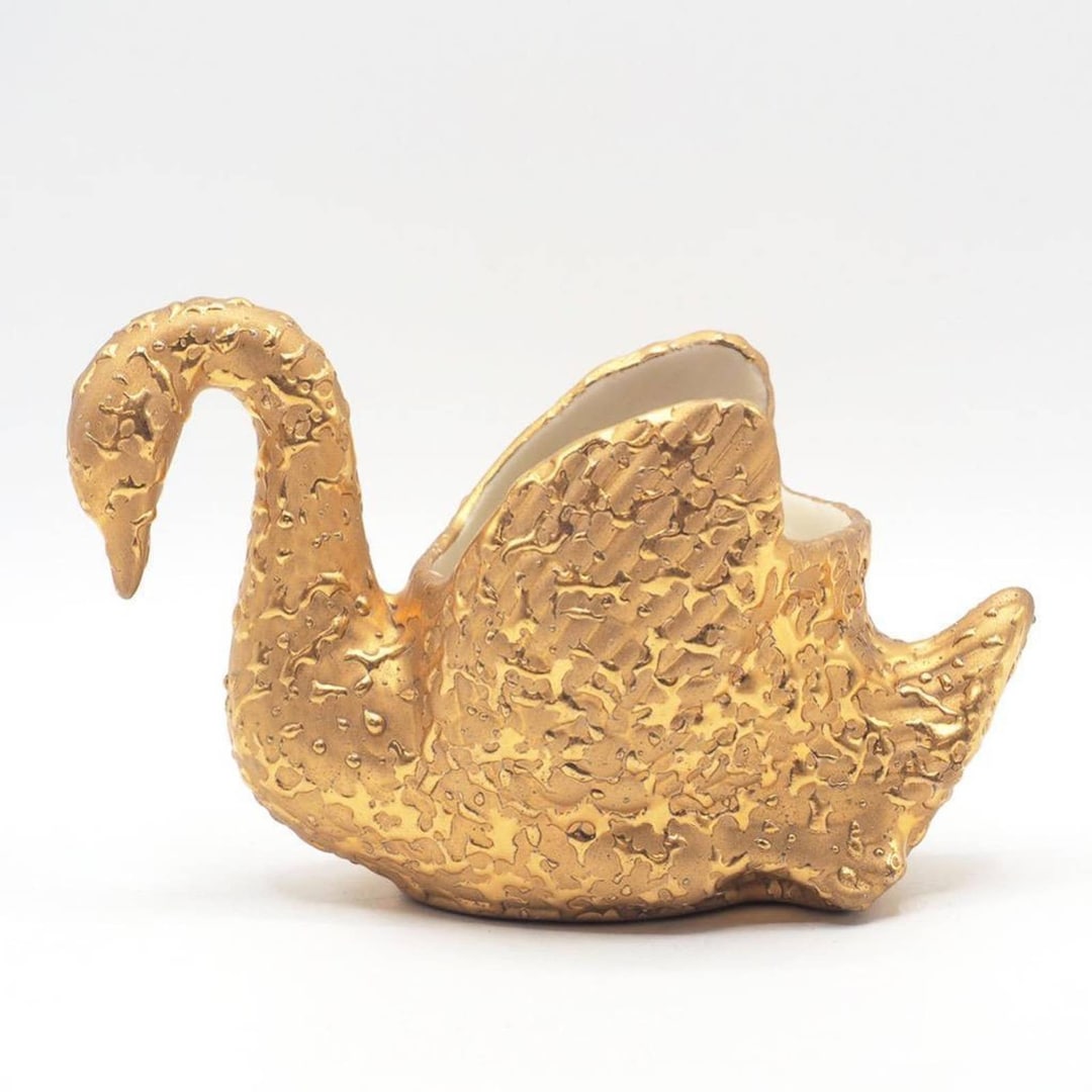 Vintage Decor 22 K Weeping Bright Gold Swan Gold Craft USA Hand ...