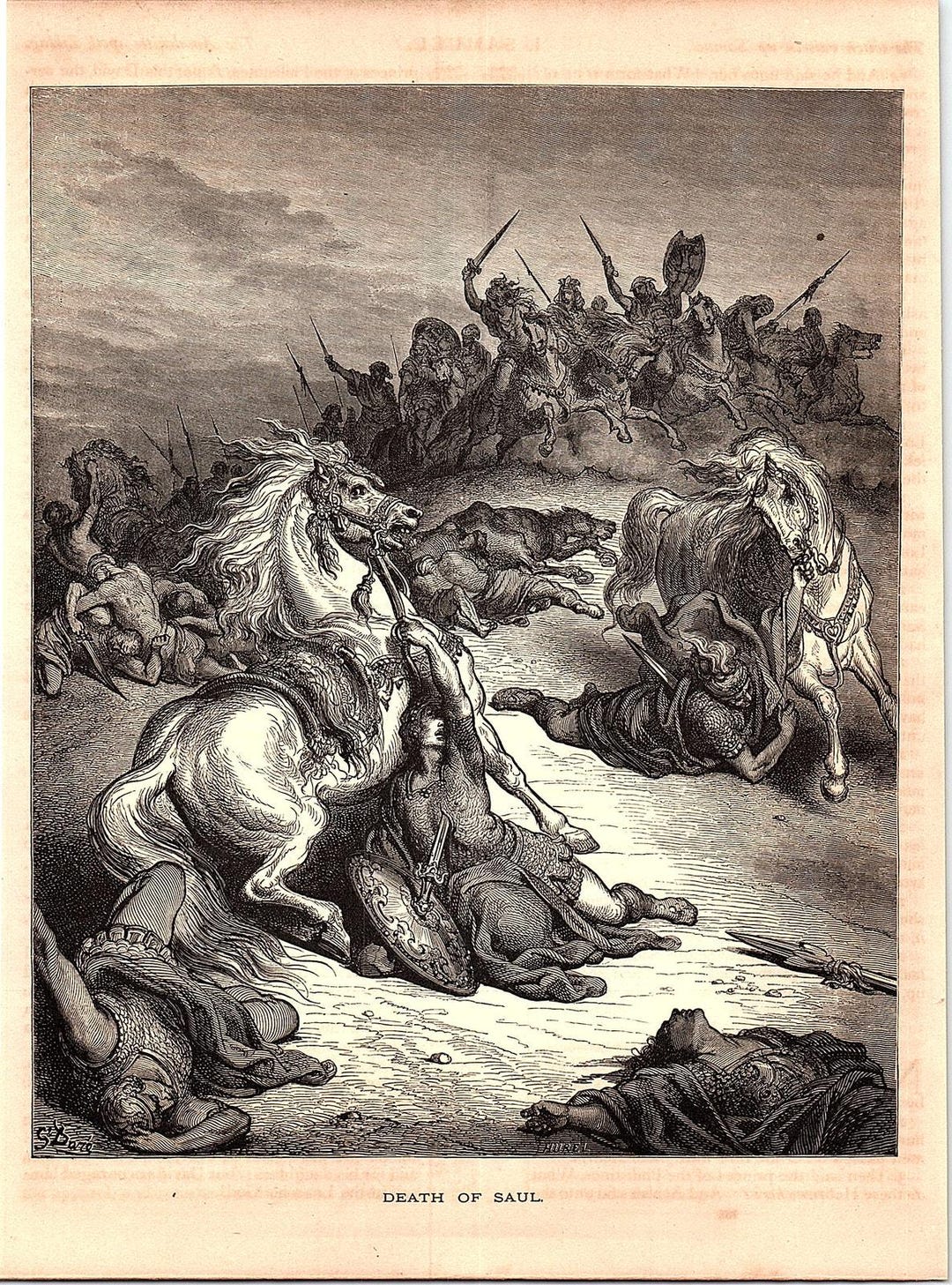Wood Cut Book Plate Print Death of Saul 1800's - Etsy