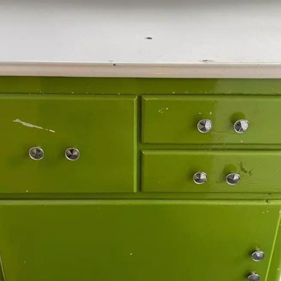 Antique Hoosier Base Bread Box Wooden Enamel Top Cabinet Pull Out Side ...