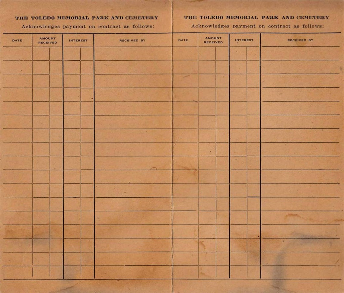 Vintage Toledo Ohio Cemetary Burial Plot Contract - Etsy