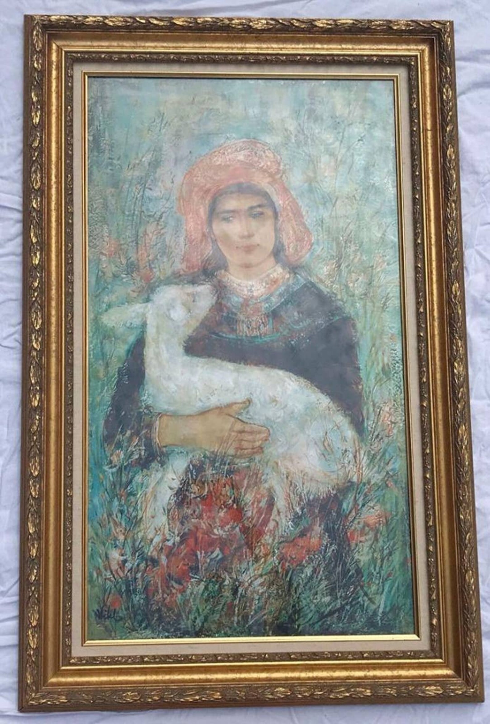 Edna Hibel Lamb of Knossos Lithograph Vintage Gilded Frame - Etsy