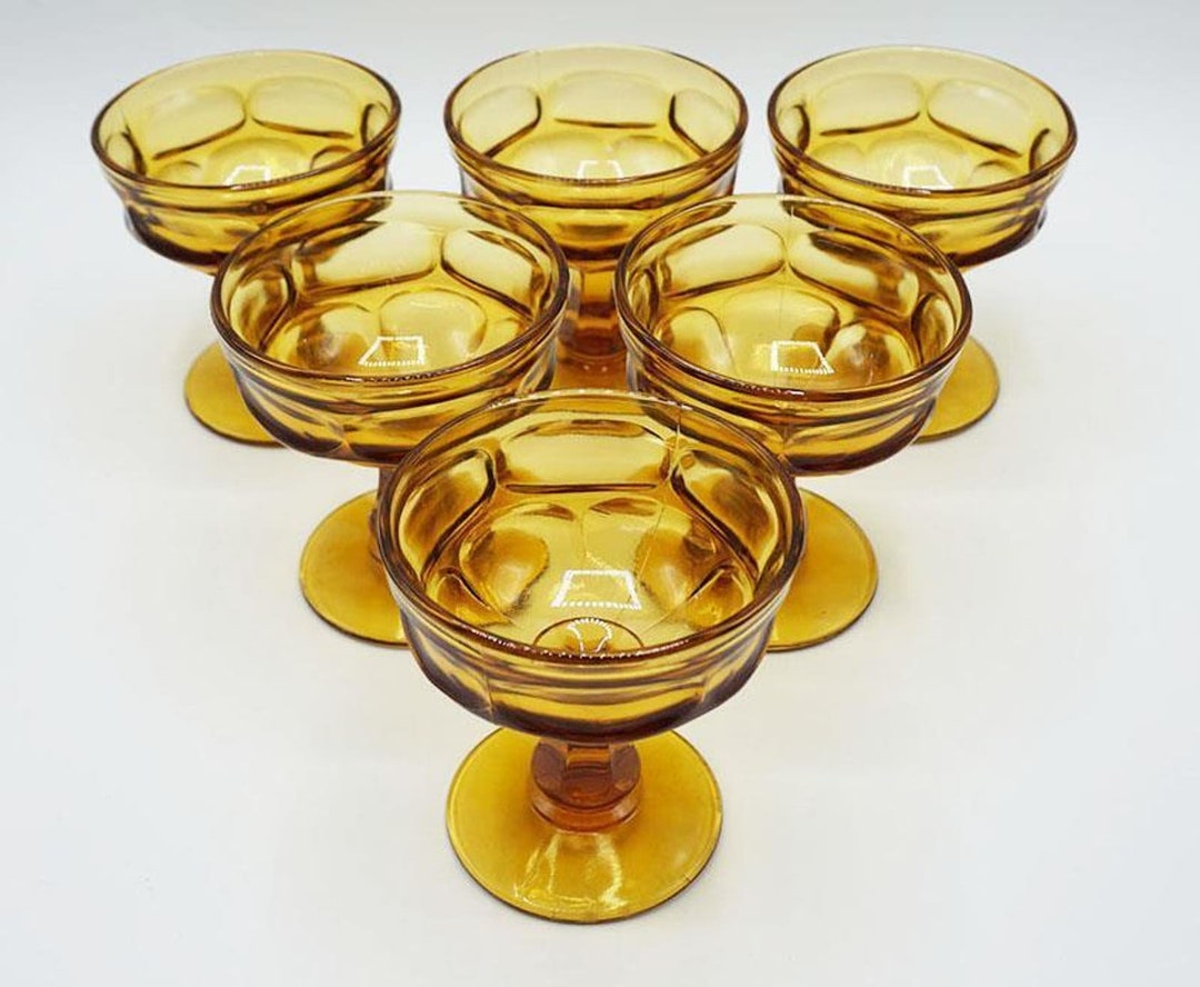 Libbey Glass Ashburton Amber Dessert Sherbet Glass Goblet Stem Set of 6 ...