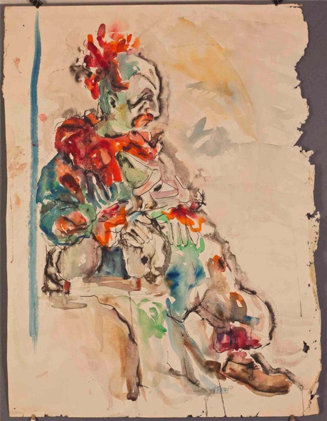 Vintage Art F.A. Fazio Sad Clown Watercolor Painting and Pen Drawing - Etsy