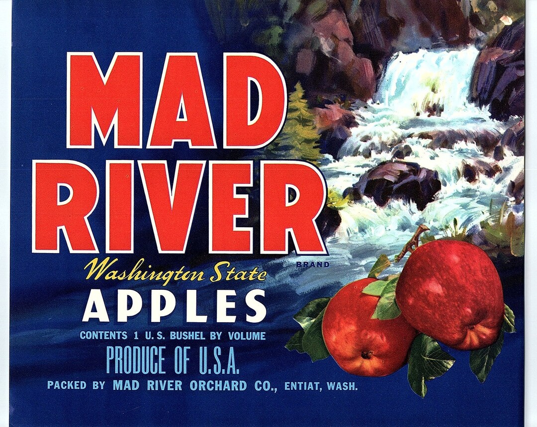 Apple Fruit Crate Label 1950's Mad River Vintage Entiat Washington - Etsy