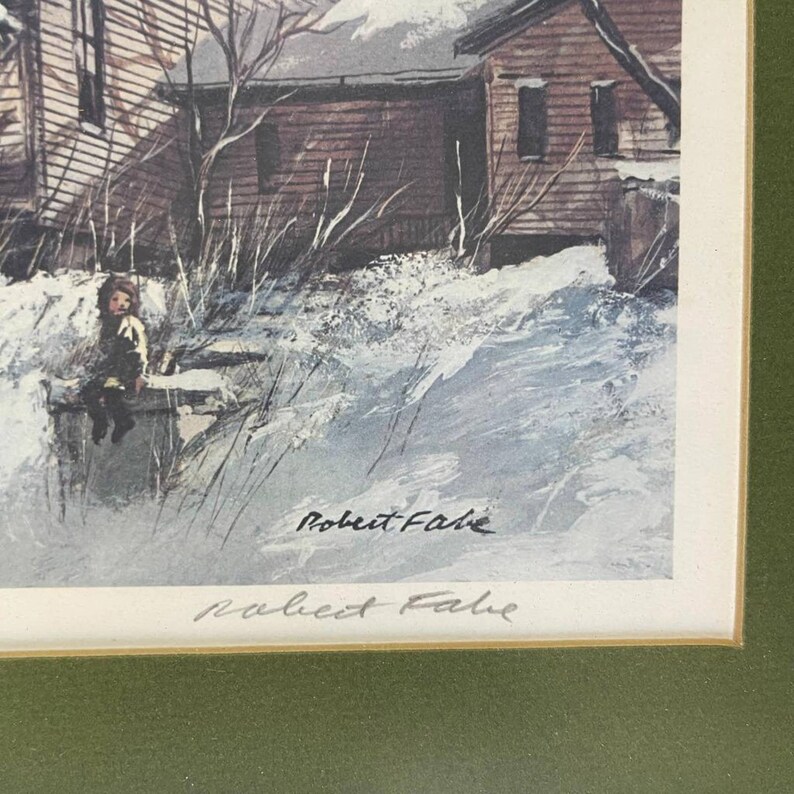 Robert Fabe 1917-2004 Girl and House in Snow Signed Framed Matted Litho ...