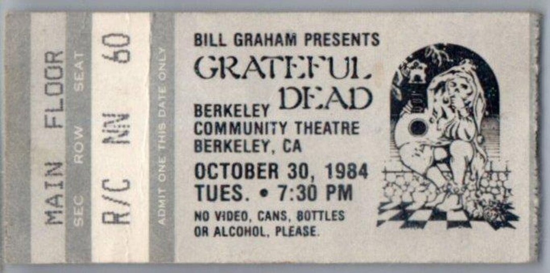 Grateful Dead Mail Away Concert Ticket Stub October 30 1984 Berkeley CA ...